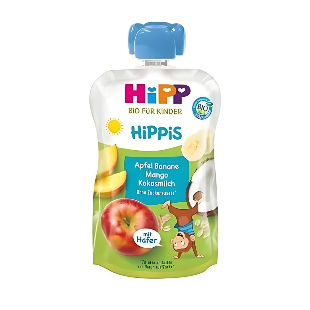 HiPP Apple Banana Mango Coconut Water with Oat Puree Pouch | Bonpek Baby