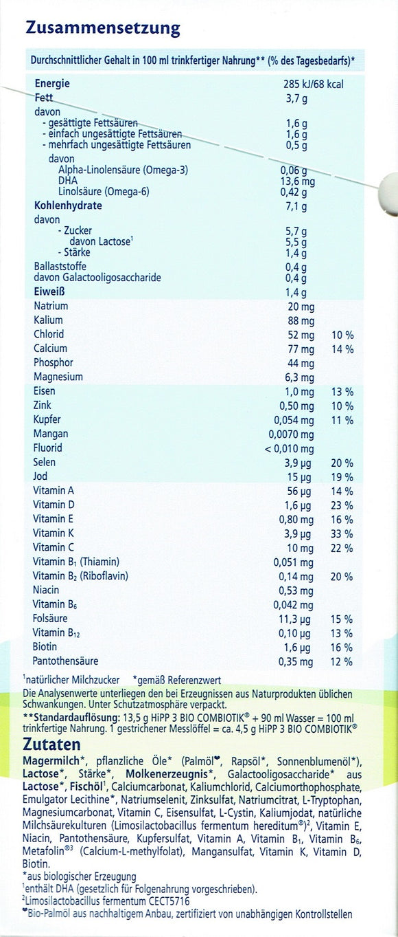 HiPP Stage 3 Bio Combiotik Formula 31.99 $ - Hipp Formula - Hipp 3 ...